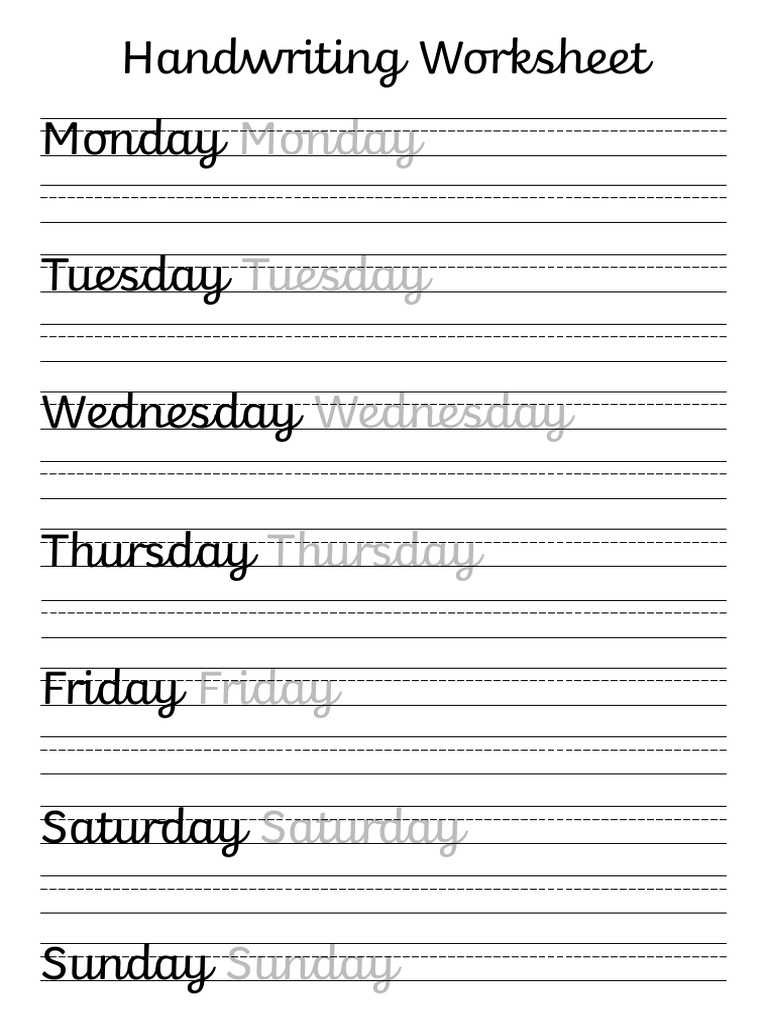 Handwriting Days of The Week | PDF