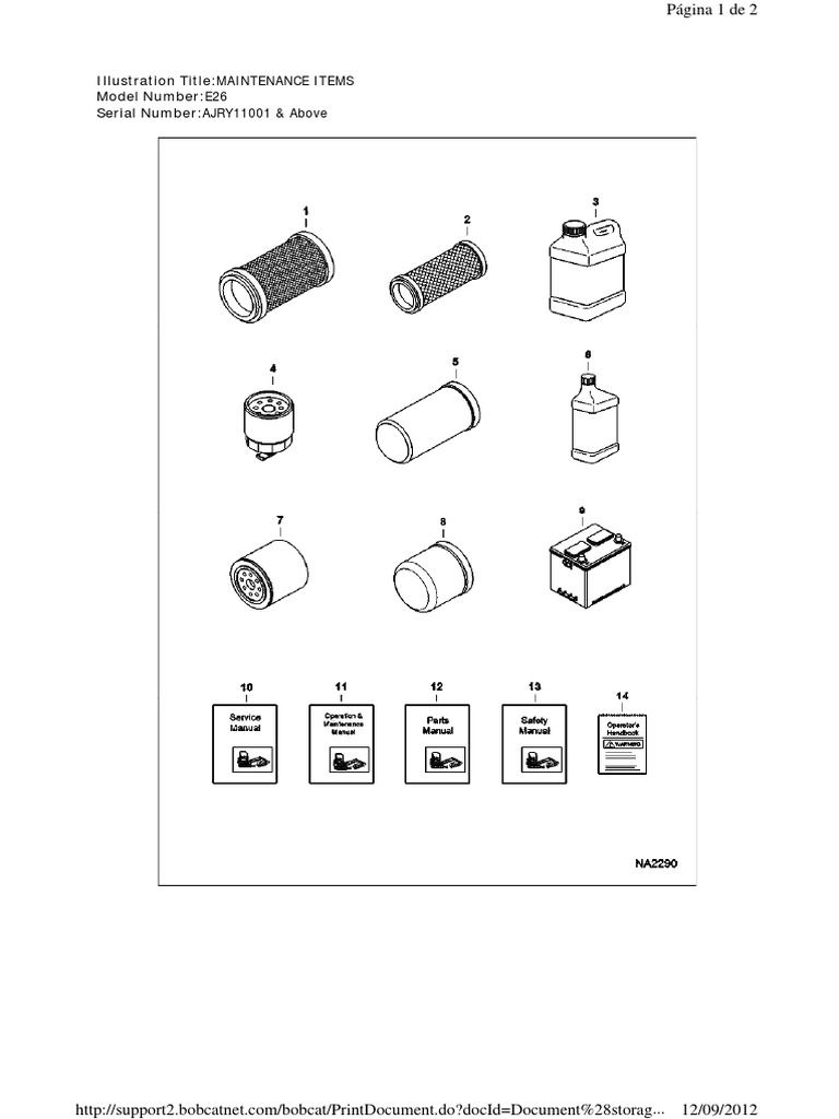 Illustration Title:MAINTENANCE ITEMS Model Number:E26 Serial Number ...