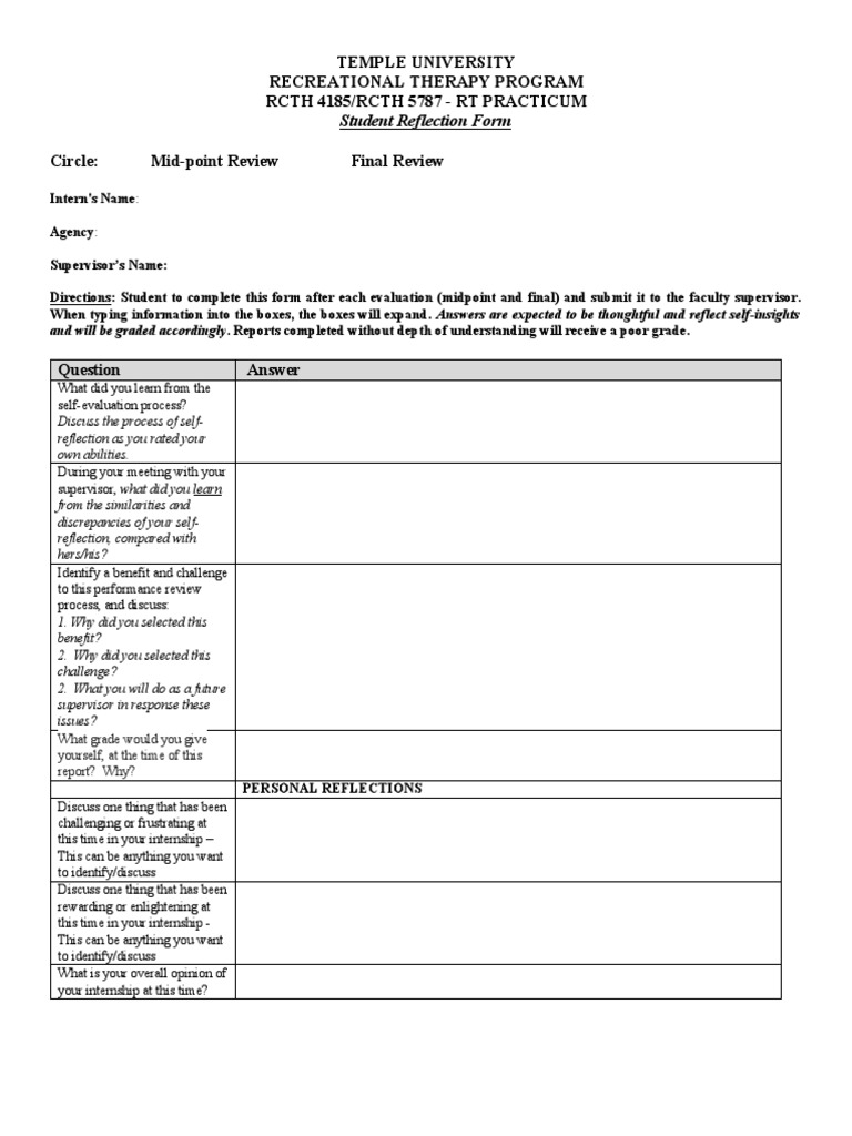 Student Reflection Form | PDF | Career & Growth