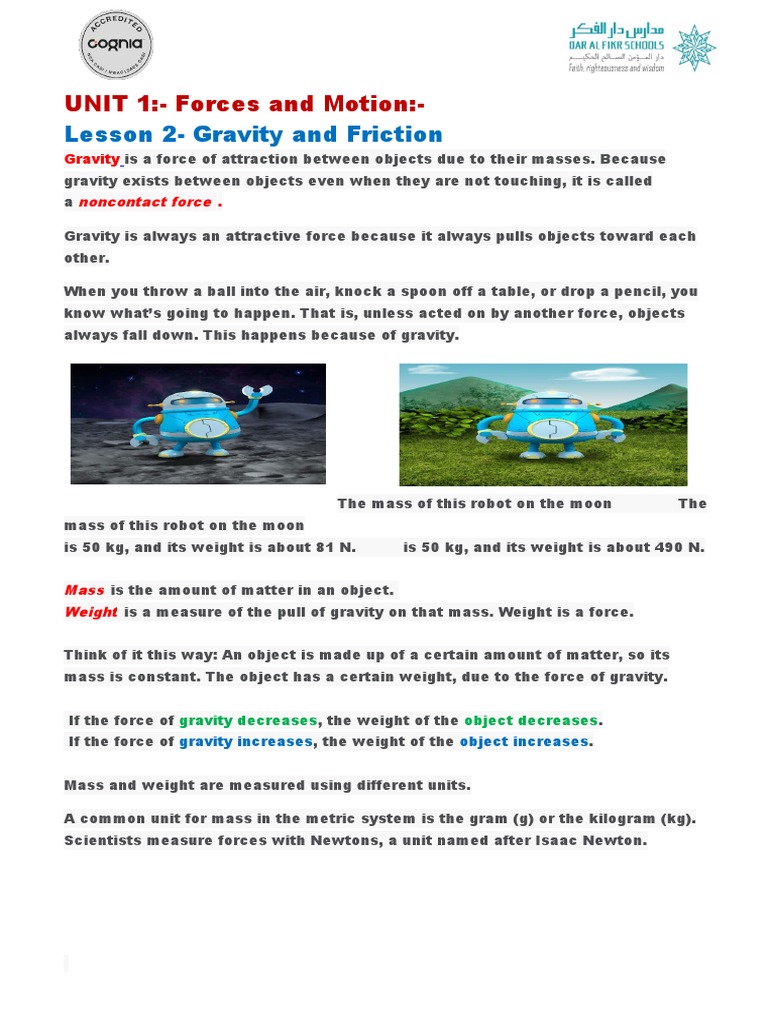 Unit 1 Lesson 2 Gravity and Friction 2020 | PDF | Friction | Gravity