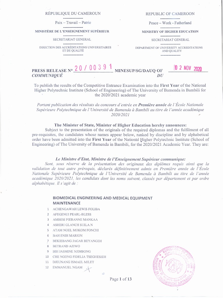 Results NAHPI 2020 1st Year | PDF