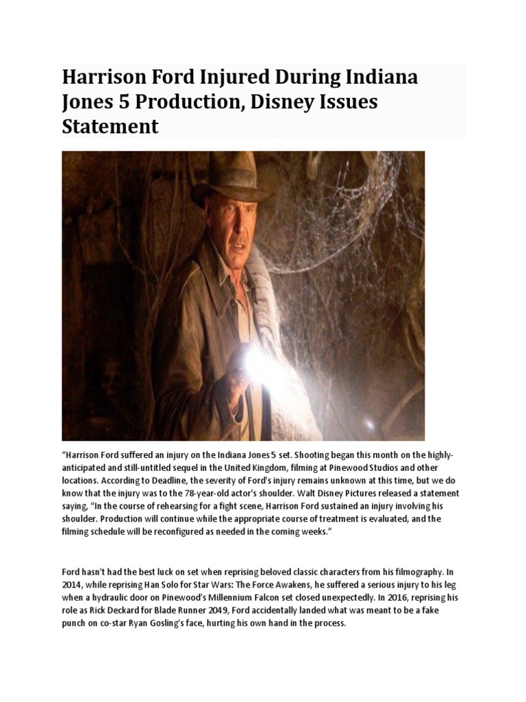 Harrison Ford Injured During Indiana Jones 5 Production, Disney Issues ...