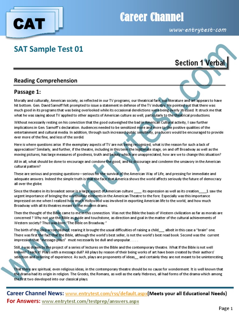 Sat Sample Test 01 | PDF
