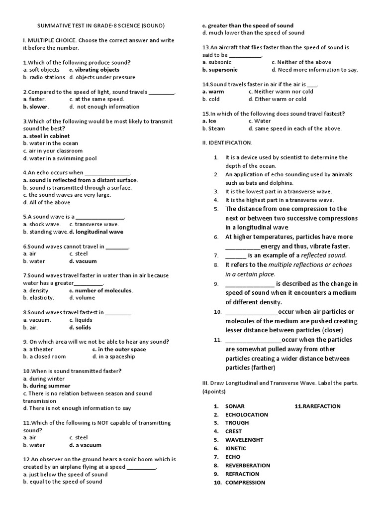 Summative Test in Grade-8 | PDF | Sound | Force