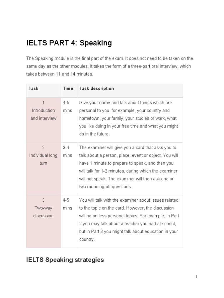 IELTS PART 4: Speaking | PDF | International English Language Testing ...