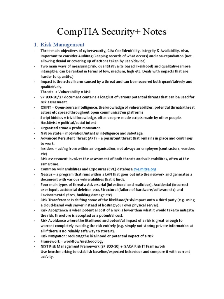 Comptia Security+ Notes: 1. Risk Management | PDF | Security ...