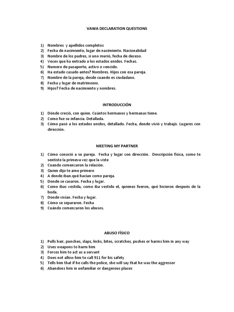 Vawa Declaration Questions | PDF | comportamiento abusivo | Sociedad