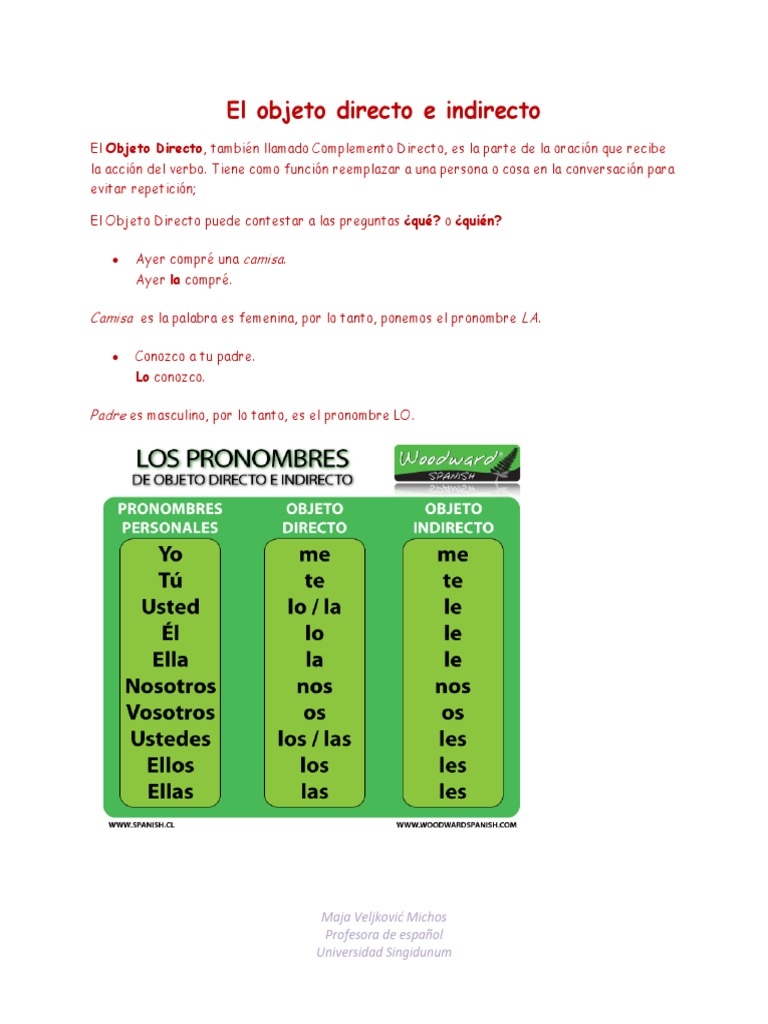 El Objeto Directo e Indirecto | PDF | Objeto (gramática) | Verbo