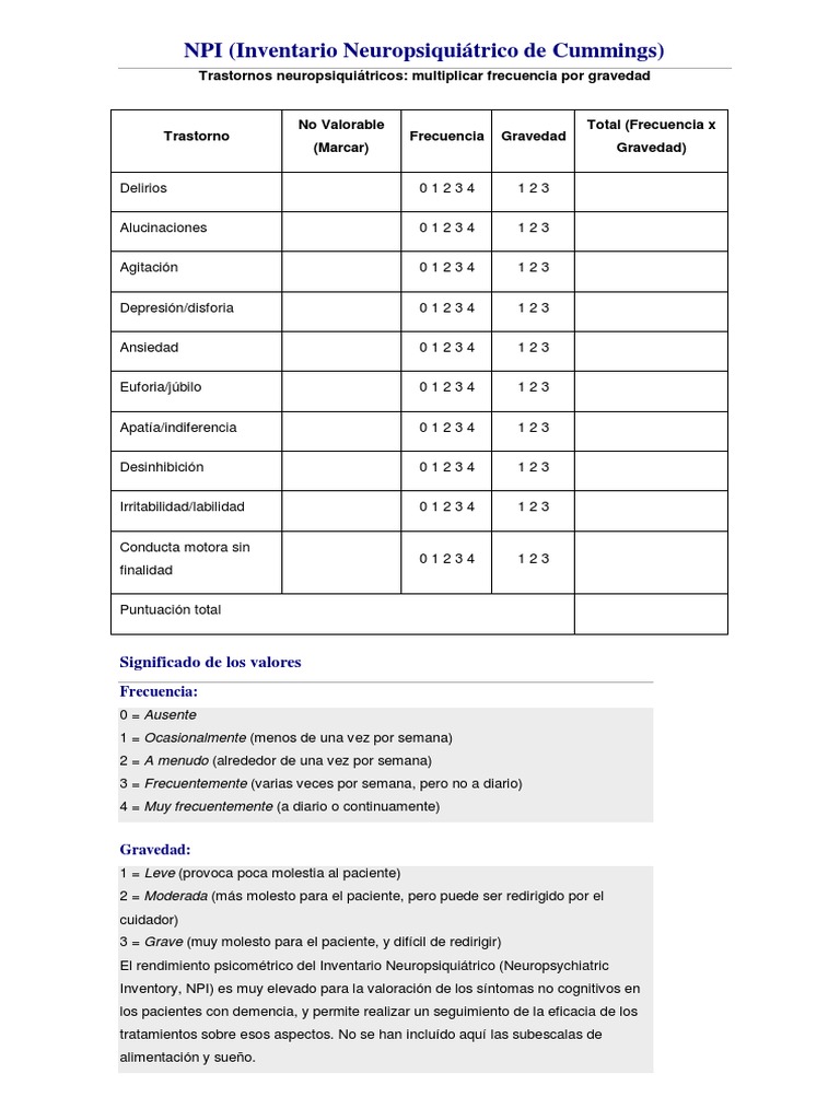 NPI (Inventario Neuropsiquiátrico de Cummings) : Trastornos ...