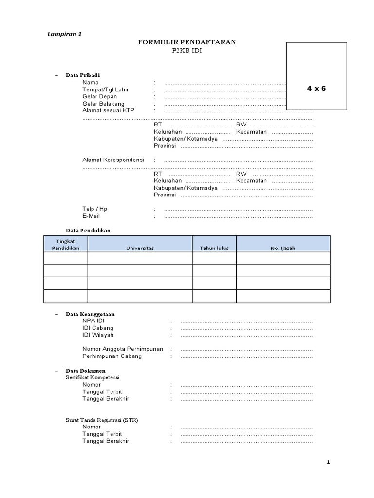 Formulir Pendaftaran P2KB IDI | PDF