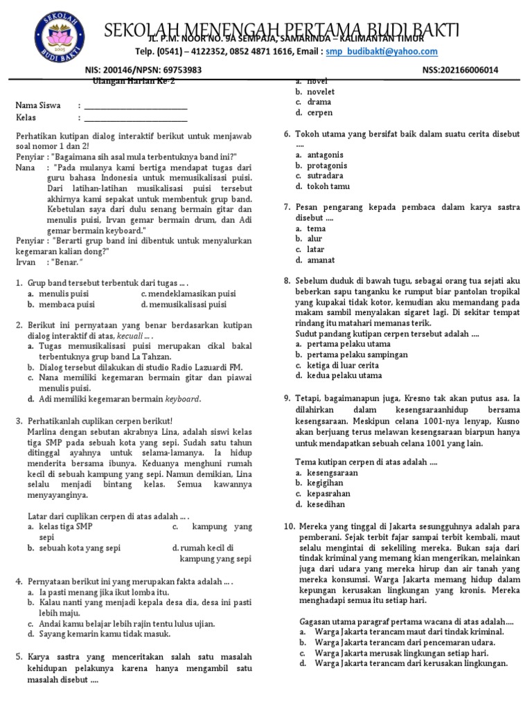 Ulangan Harian Ke 2 Bindo Kelas 9 | PDF