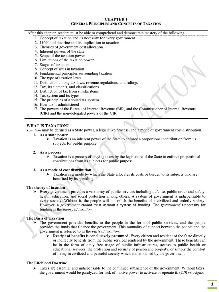 Chapter 1 - Gen. Principles in Taxation | PDF | Withholding Tax | Taxpayer