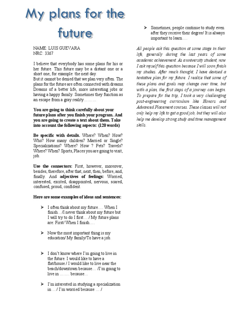 WRITING 3 UNIT 5 - About-My-Future-Plans | PDF | Human Nature ...