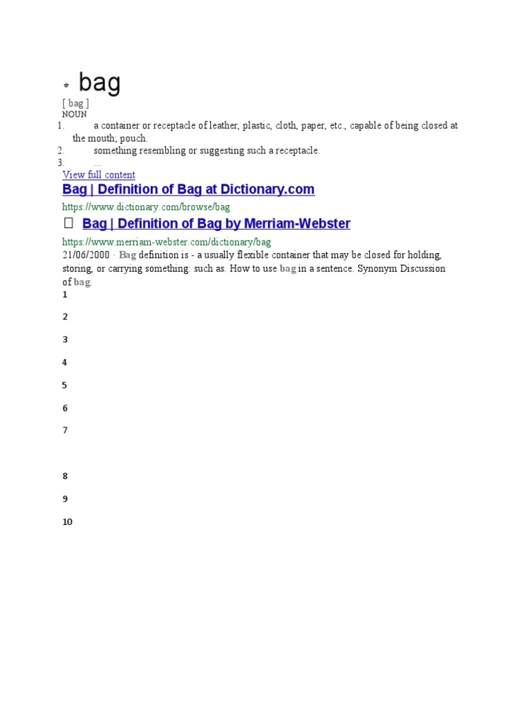 Bag - Definition of Bag by Merriam-Webster | PDF