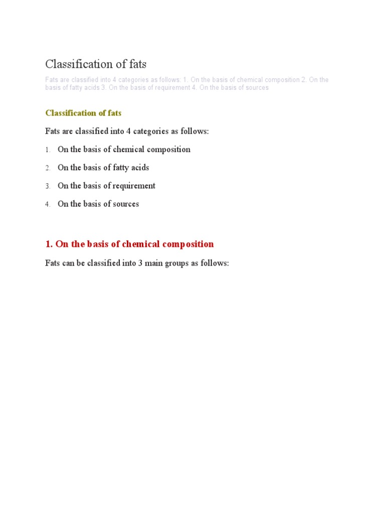 Classification of Fats | PDF | Fat | Omega 3 Fatty Acid