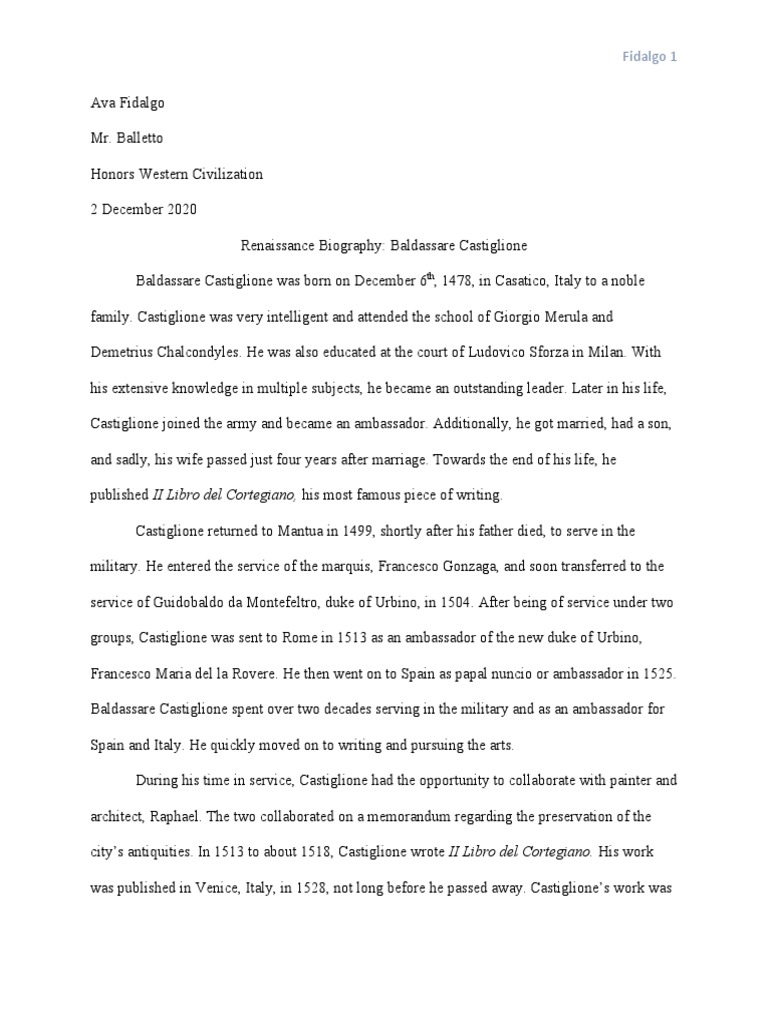 Renaissance Biography - Baldassare Castiglione | PDF