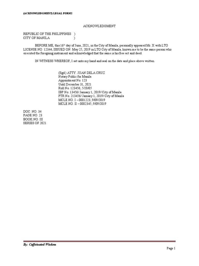 (Acknowledgment) Legal Forms | PDF