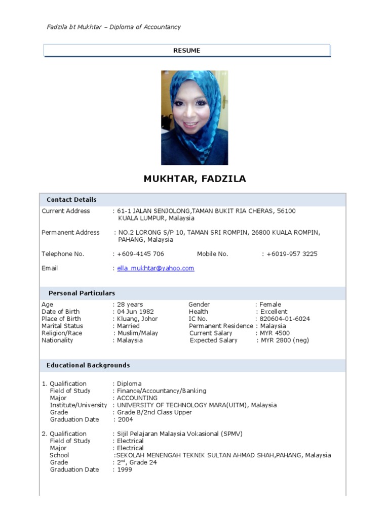 Resume-Fadzila Mukhtar | PDF | Accounts Payable | Business