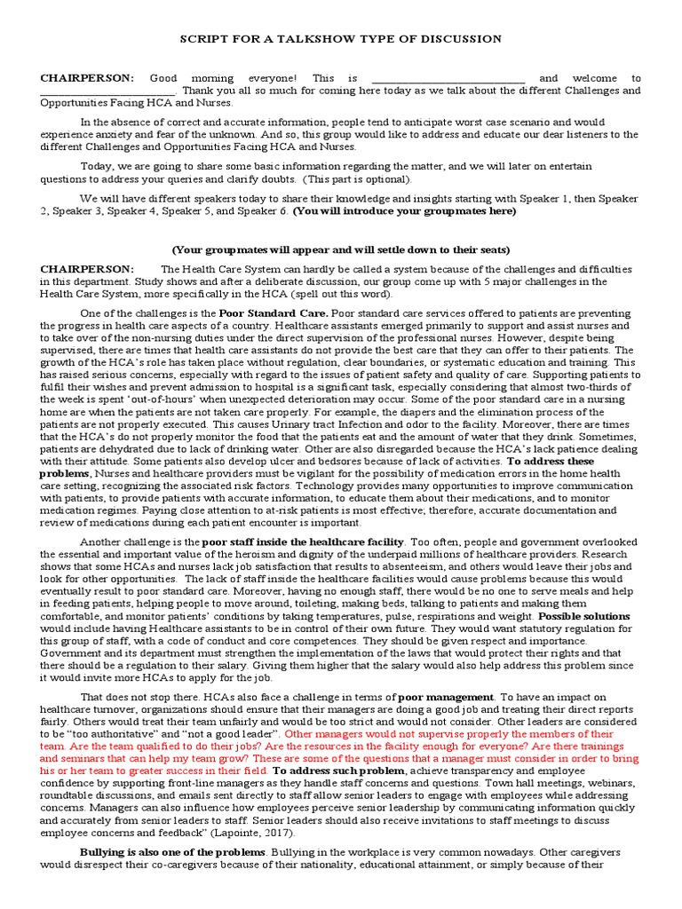Script For A Talkshow Type of Discussion | PDF | Workplace Bullying ...