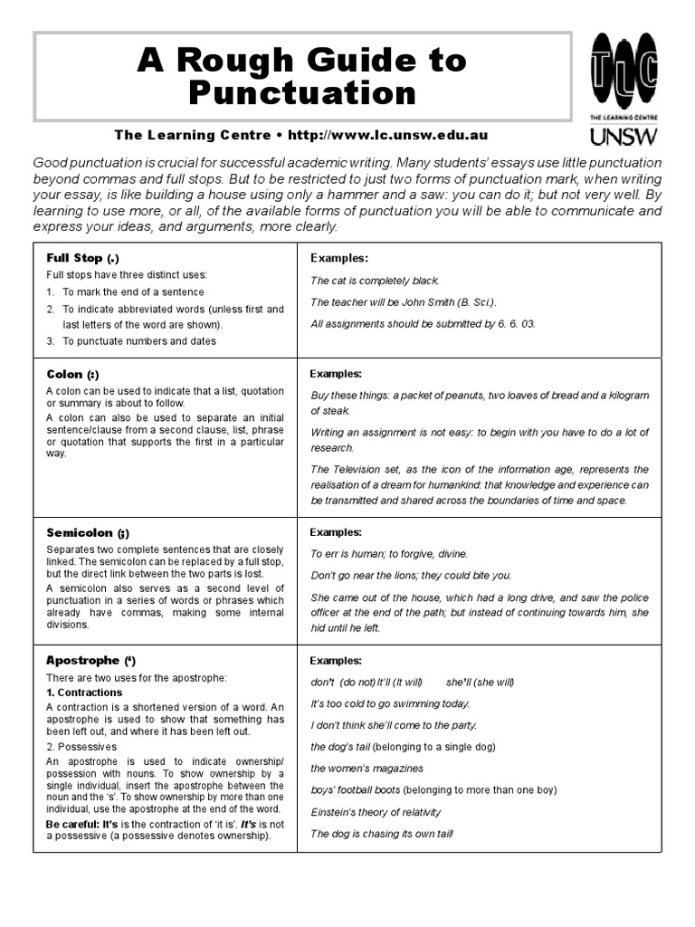 A Rough Guide To Punctuation: The Learning Centre - HTTP://WWW - Lc ...