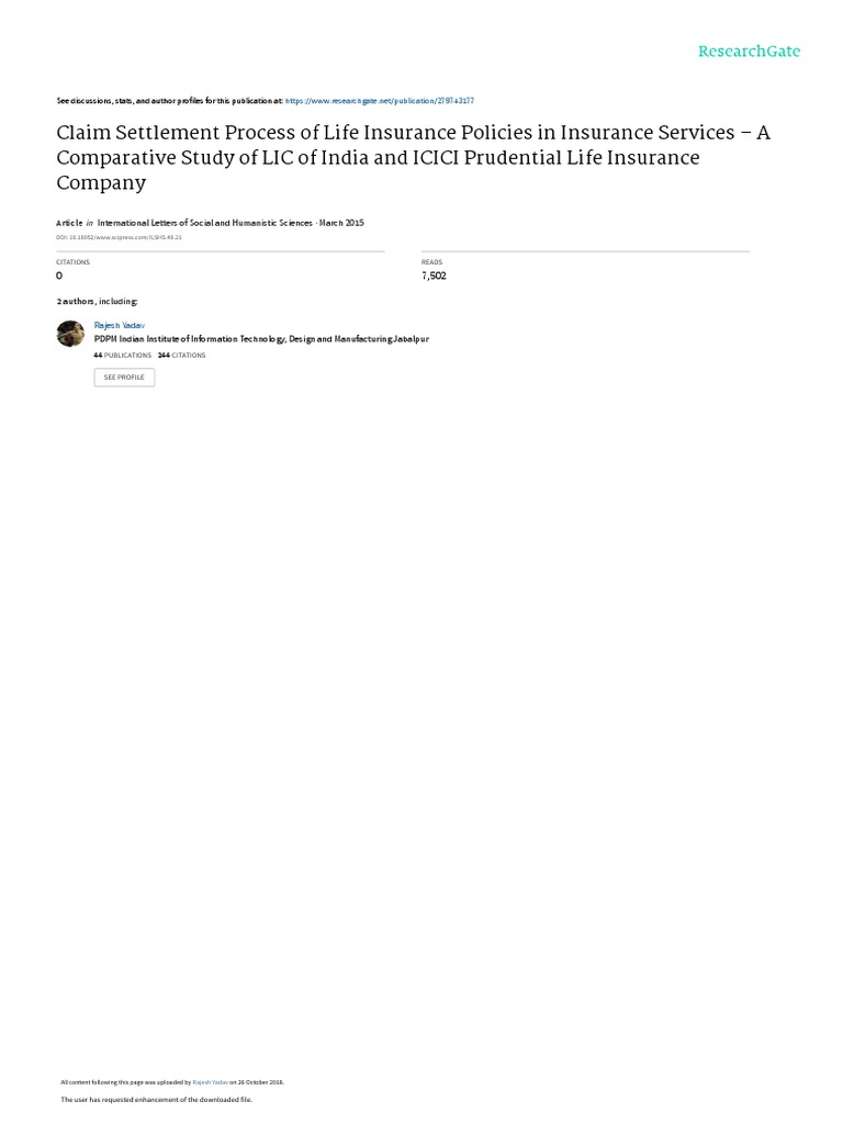 Claim Settlement Process of Life Insurance Policie | PDF | Insurance ...