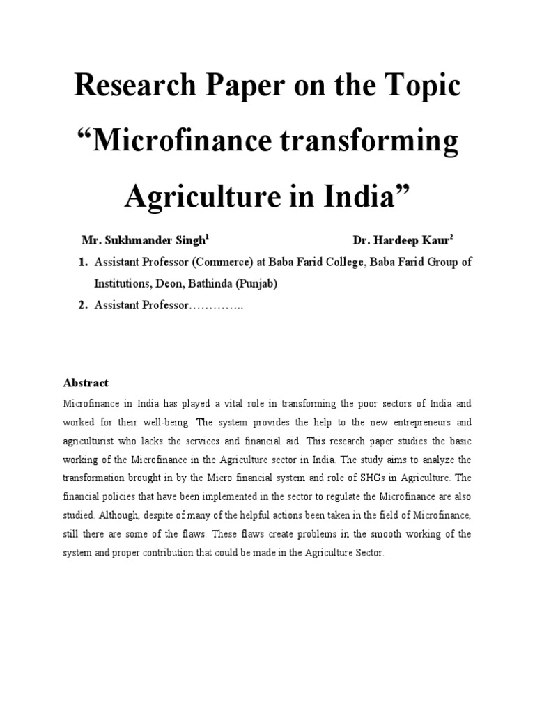 Research Paper On The Topic Microfinance in Agriculture | PDF ...
