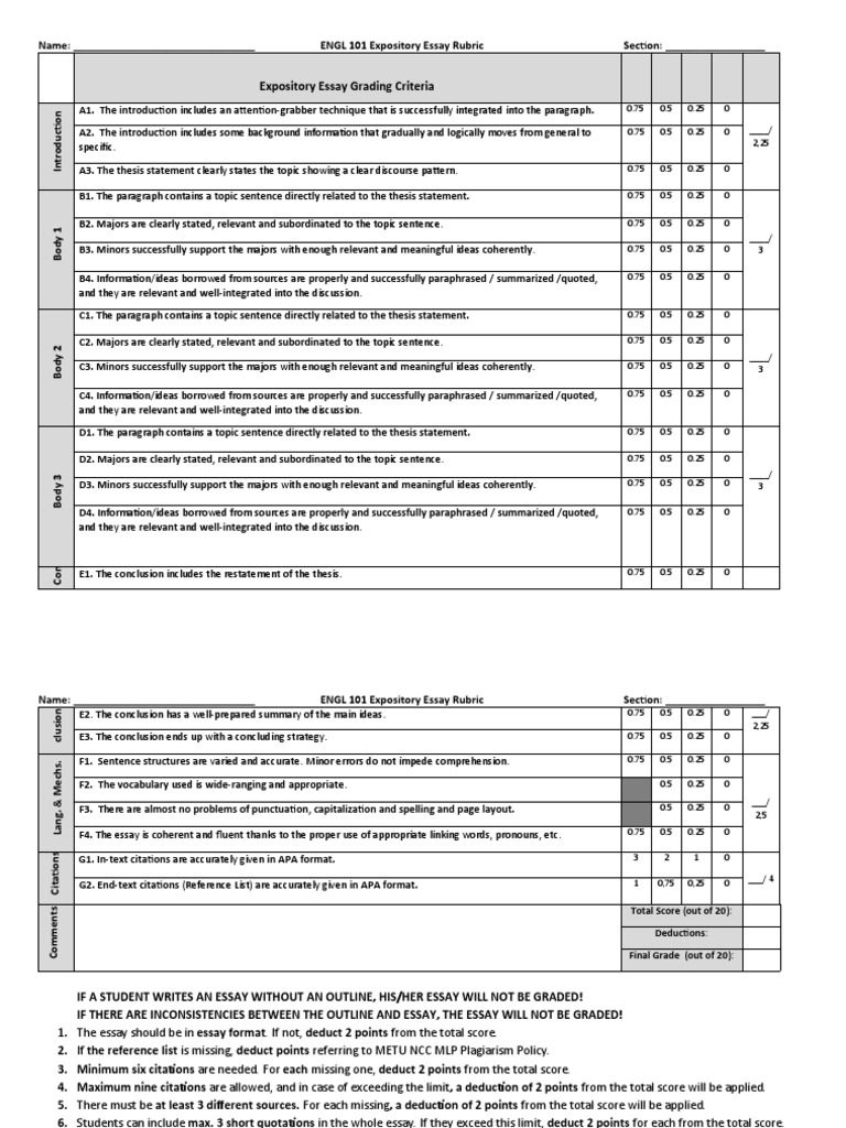 Expository Essay Rubric Spring 2020-21 Online | PDF | Essays