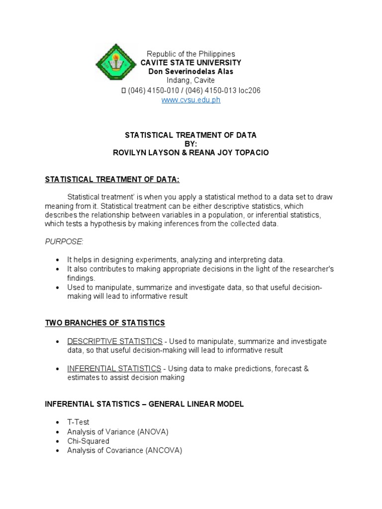 Statistical Treatment of Data - Written Report | PDF | Analysis Of ...