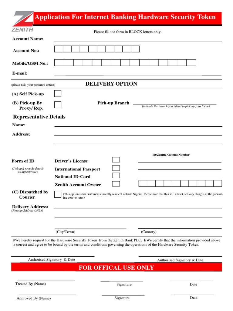 Zenith - Bank - Token - Application Form For Internet Banking Token ...
