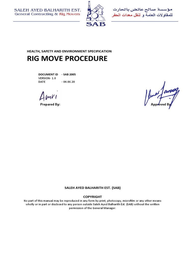 Sab-Rig Move Procedure | PDF | Crane (Machine) | Drilling Rig