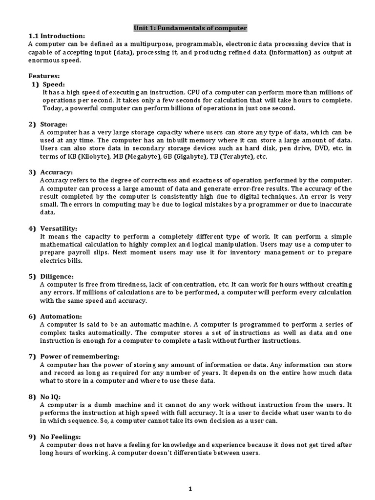 Fundamentals of Computer-Unit 1.edited | Download Free PDF | Random Access Memory | Read Only Memory