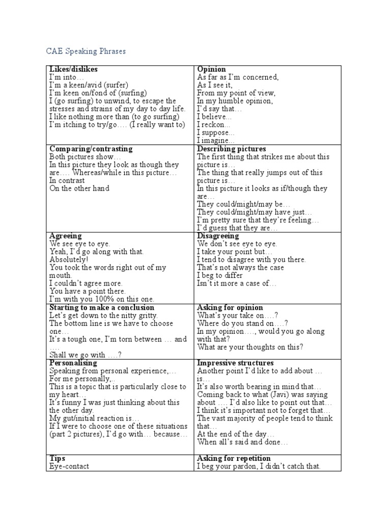 CAE Speaking Phrases Likes Dislikes | PDF | Science | Science And Technology