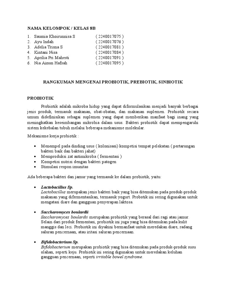Probiotik, Prebiotik, dan Sinbiotik: Panduan Lengkap | PDF | Teknologi ...