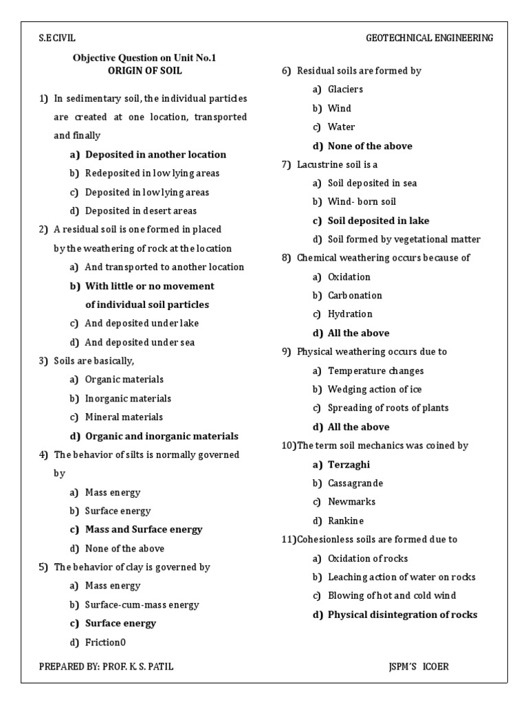 Mcq Unit1 Gte Ans Download Free Pdf Silt Density 
