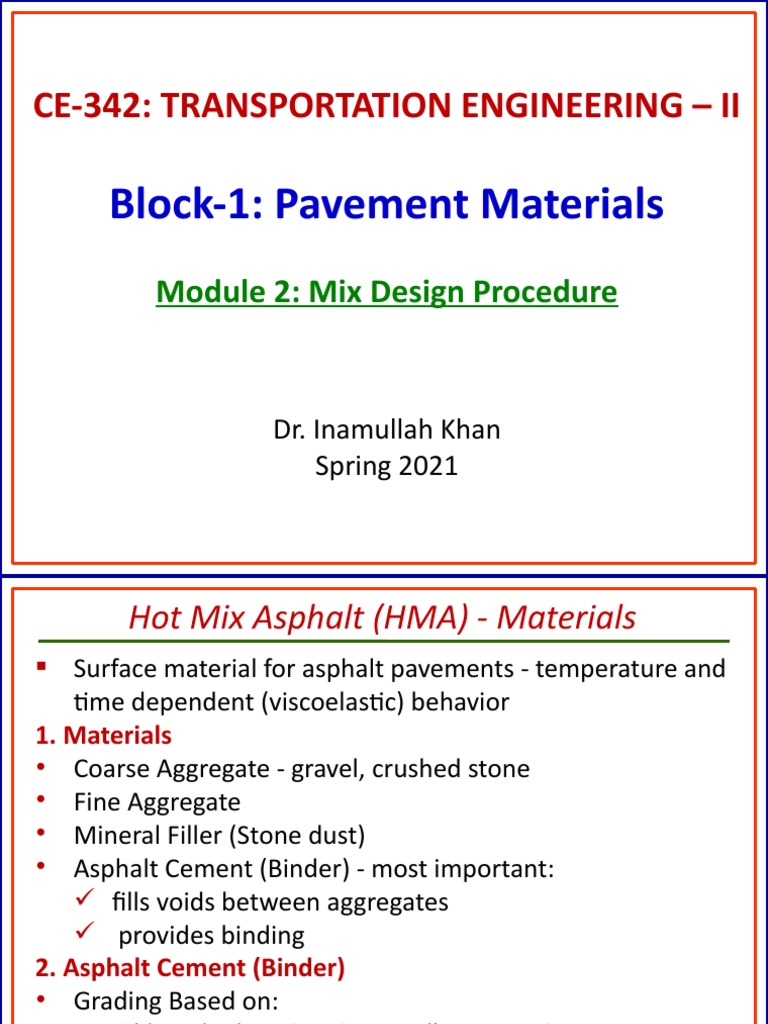 Block-1 (Module 2) - HMA Mix Design | PDF | Road Surface | Asphalt