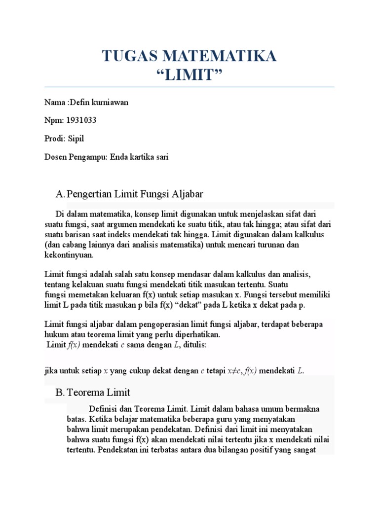 Tugas Matematika Limit | PDF