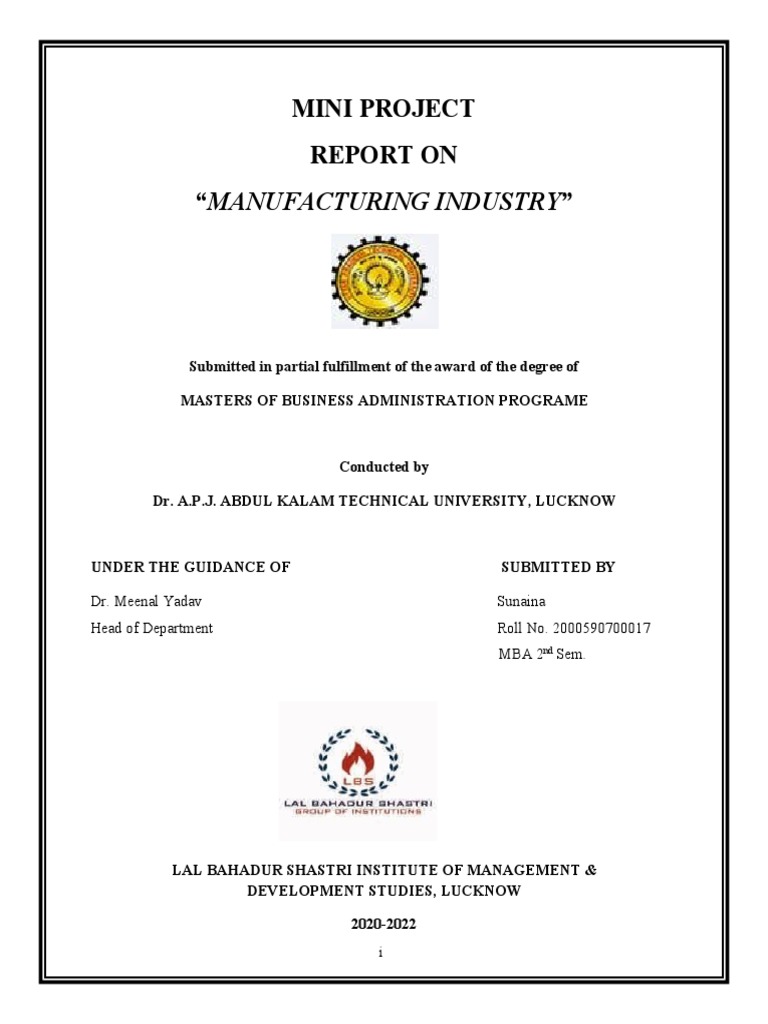Mini Project Report On "Manufacturing Industry" | PDF | Competitive ...