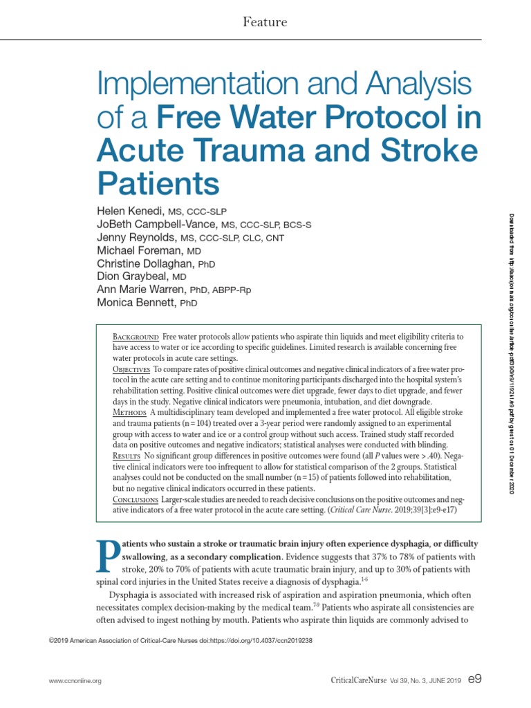 Implementation and Analysis of A Free Water Protocol in Acute Trauma ...