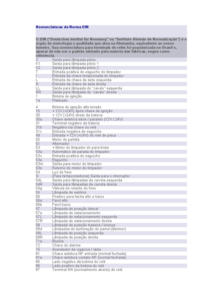 Nomenclaturas Da Norma DIN | PDF | Relé | Eletromagnetismo