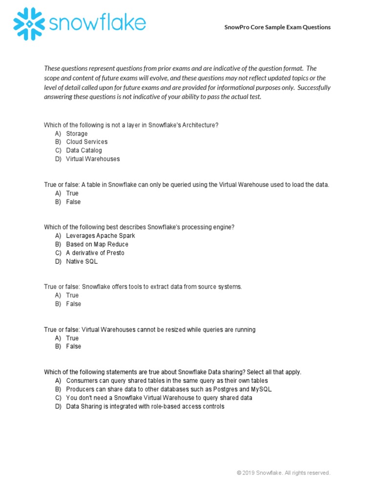 Snow Pro Core Sample Questions 1 | PDF | Database Index | Databases