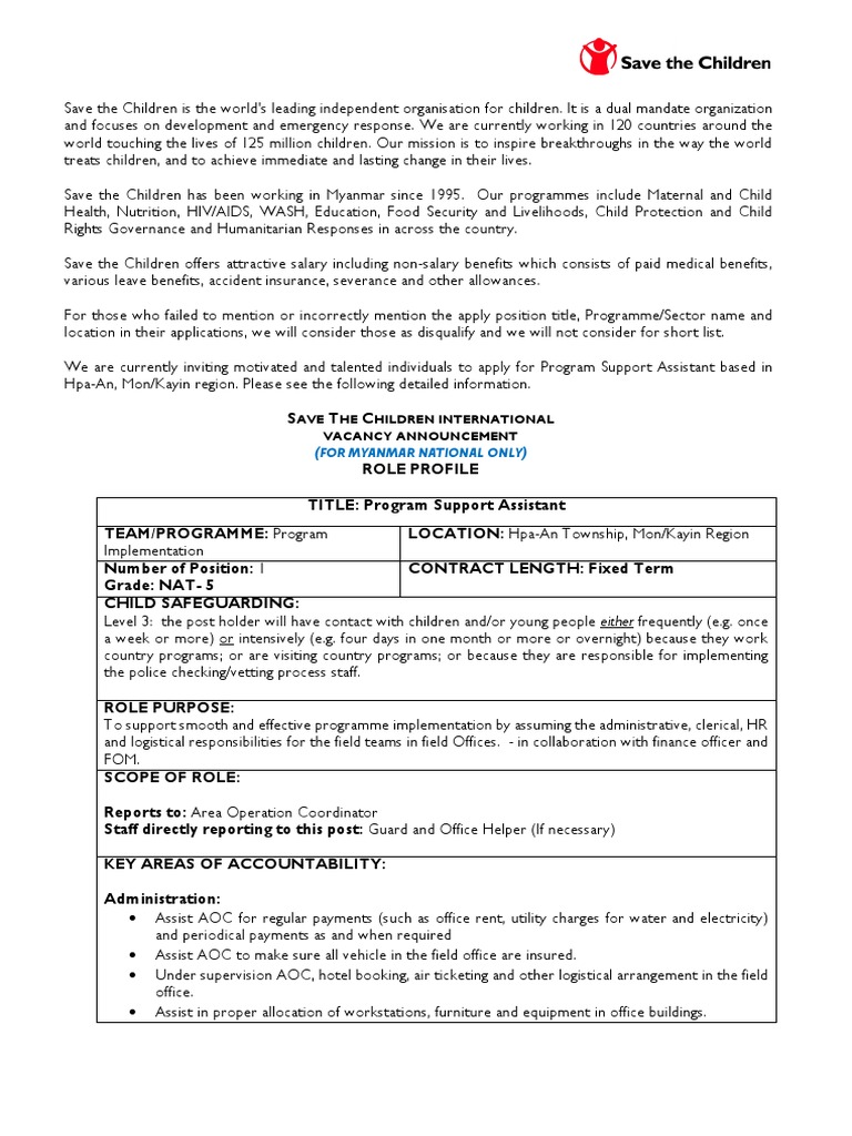SCI - Program Support Assistant Hpa-An 21 June 2021 | PDF | Procurement ...