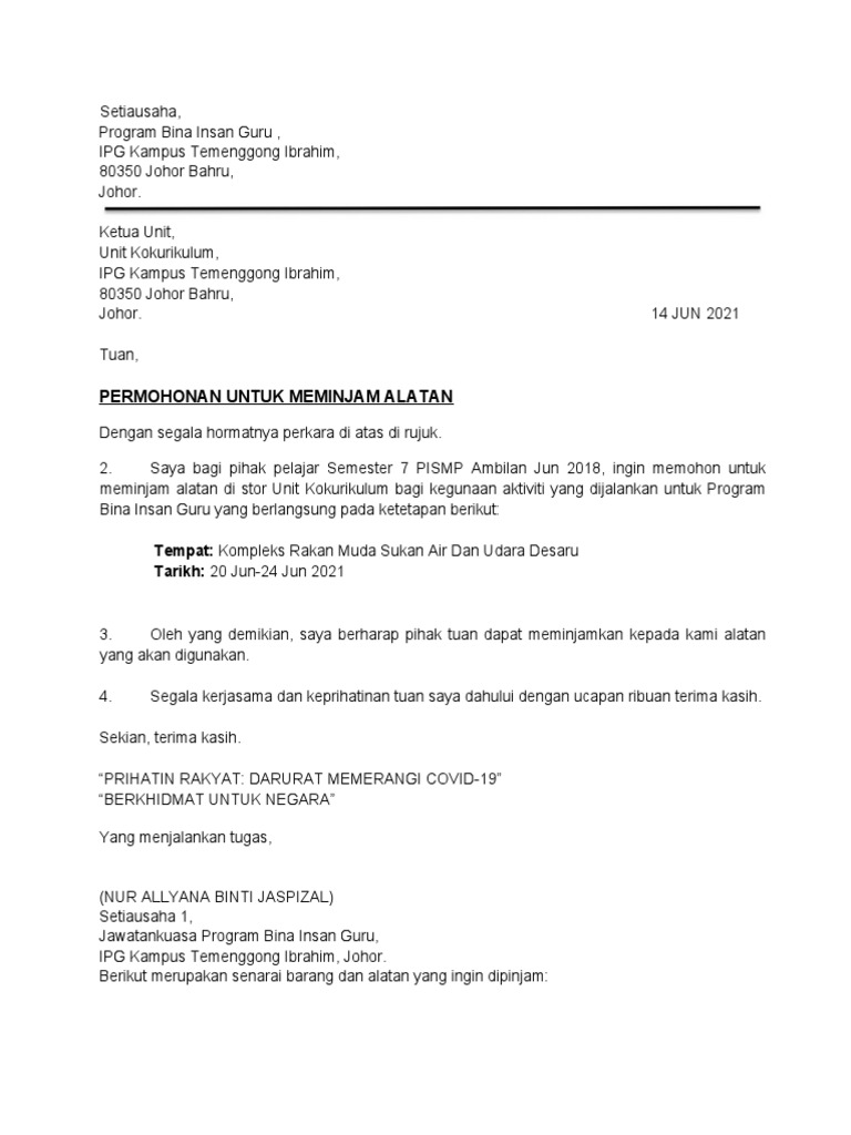 Surat Memohon Alatan | PDF