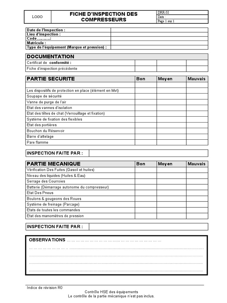 7 Fiche D'inspection Des Compresseurs | PDF