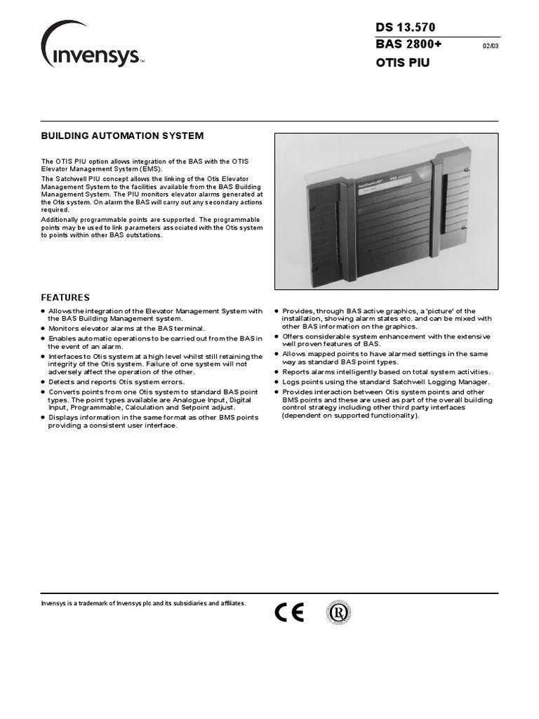 Otis Lift PIU Data Sheet DS 13.570 | PDF | Computer Hardware | Elevator