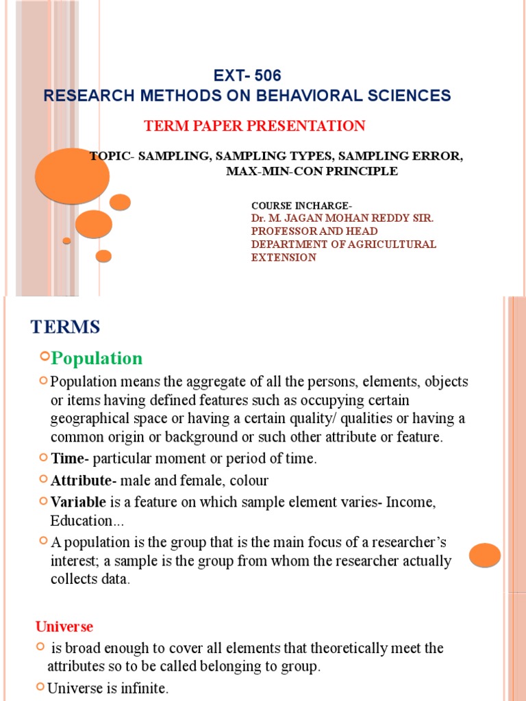 EXT-506 Research Methods On Behavioral Sciences: Term Paper Presentation | PDF | Sampling ...