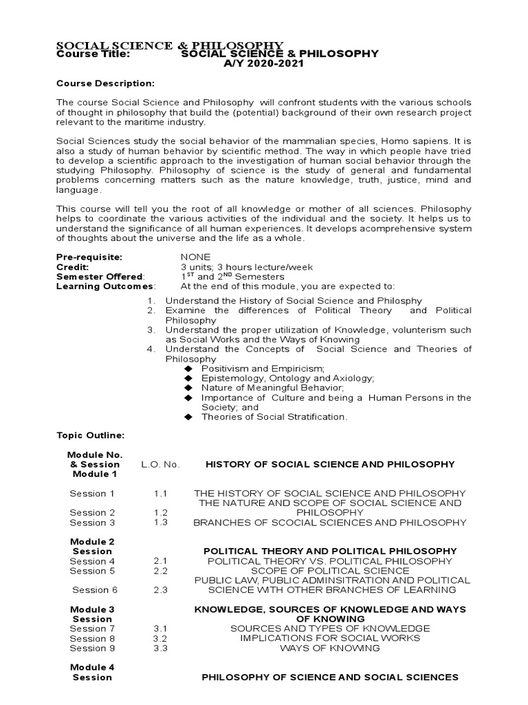 Syllabus in Social Science & Philosophy | PDF | Social Science | Positivism