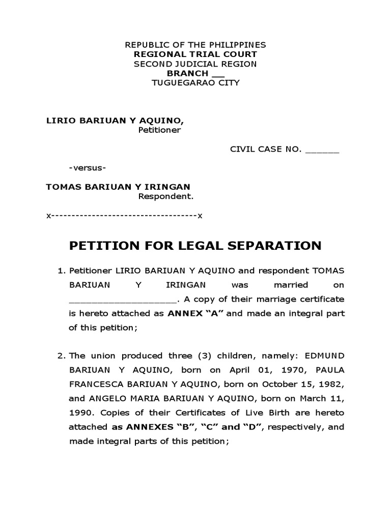 Legal Separation Petition: Bariuan Case | PDF | Lawsuit | Judgment (Law)