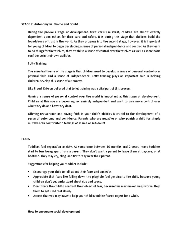 STAGE 2. Autonomy vs. Shame and Doubt | Download Free PDF | Human ...