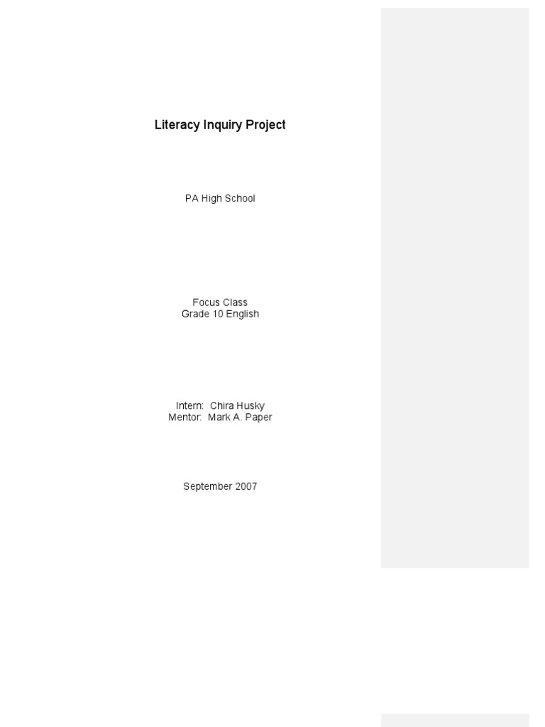 Literacy Inquiry Project: PA High School | PDF | Curriculum | Literacy