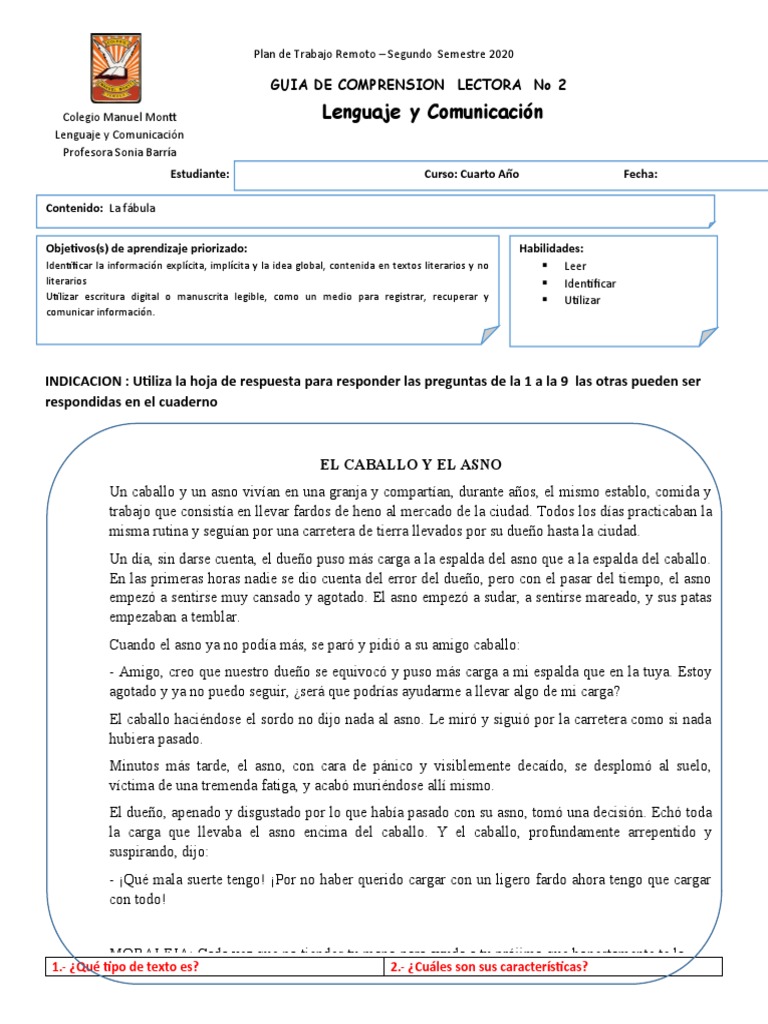 Lenguaje El Asno y El Caballo Corregida | PDF